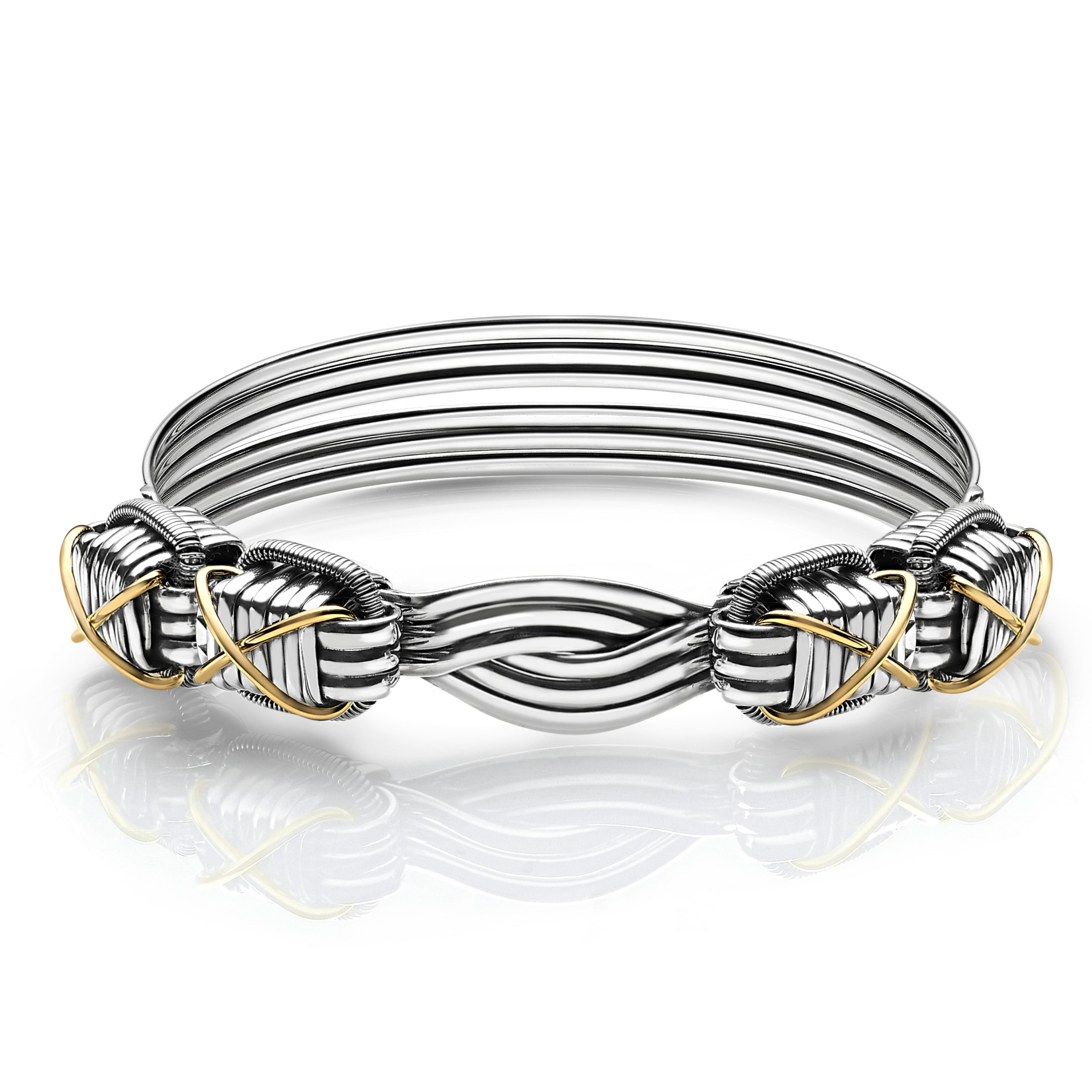 Elephant Hair Bangle in Silver with Gold Cross | Ladies Sliding Knot ...