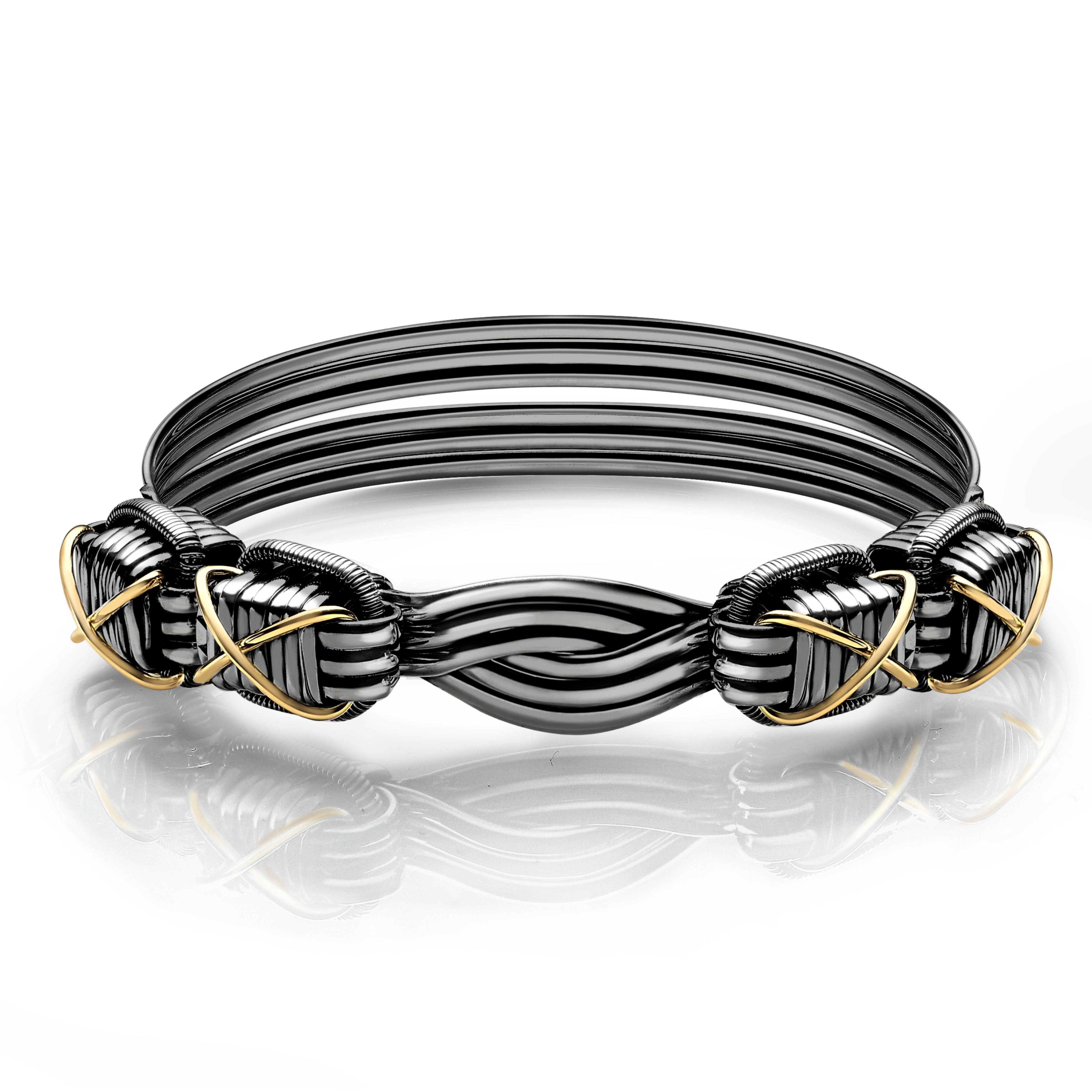 Elephant Hair Bangle | Men's Oxidised Silver Bangle with Gold Wire ...