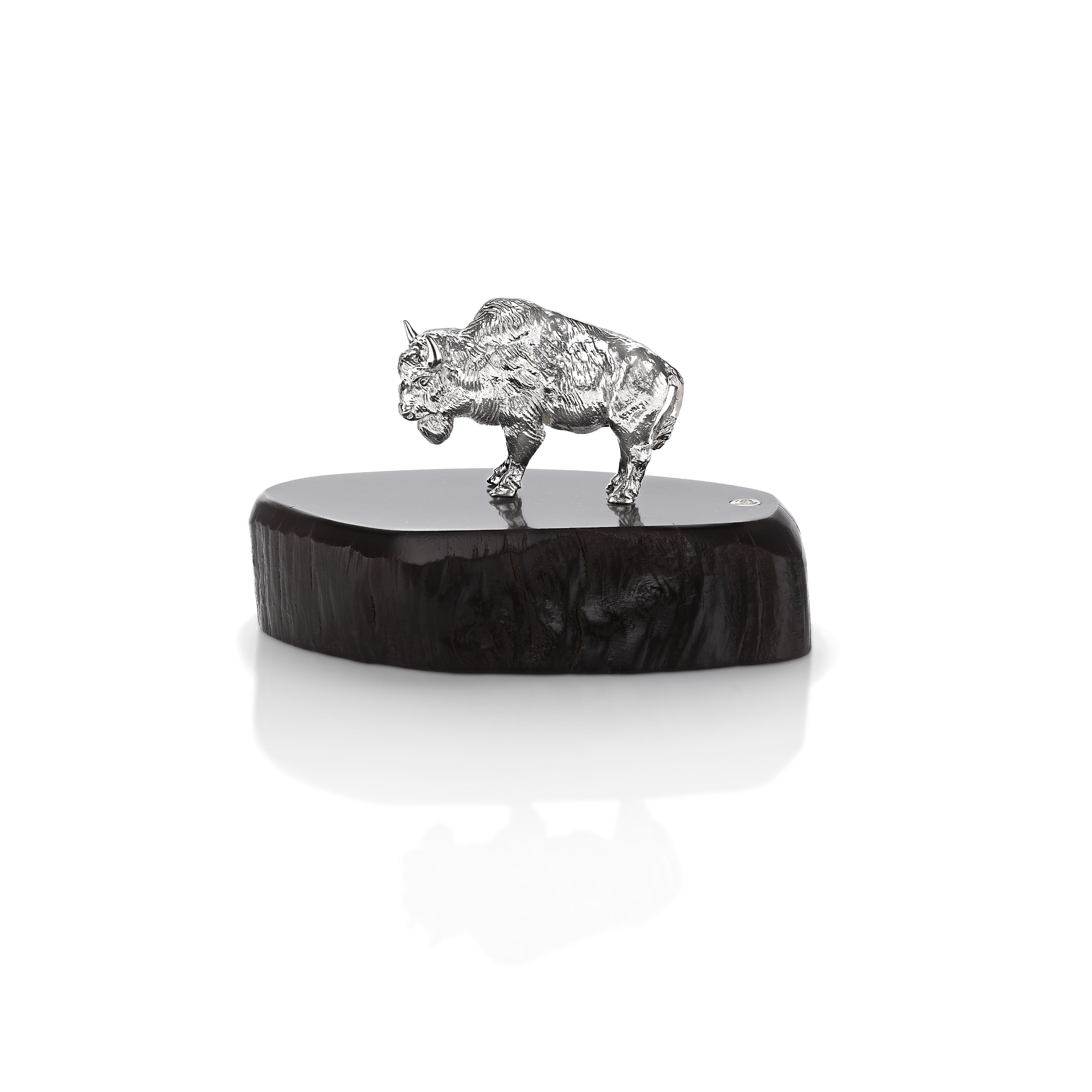 Bison Miniature on Dark Wood Base in Silver | Animals of the North ...