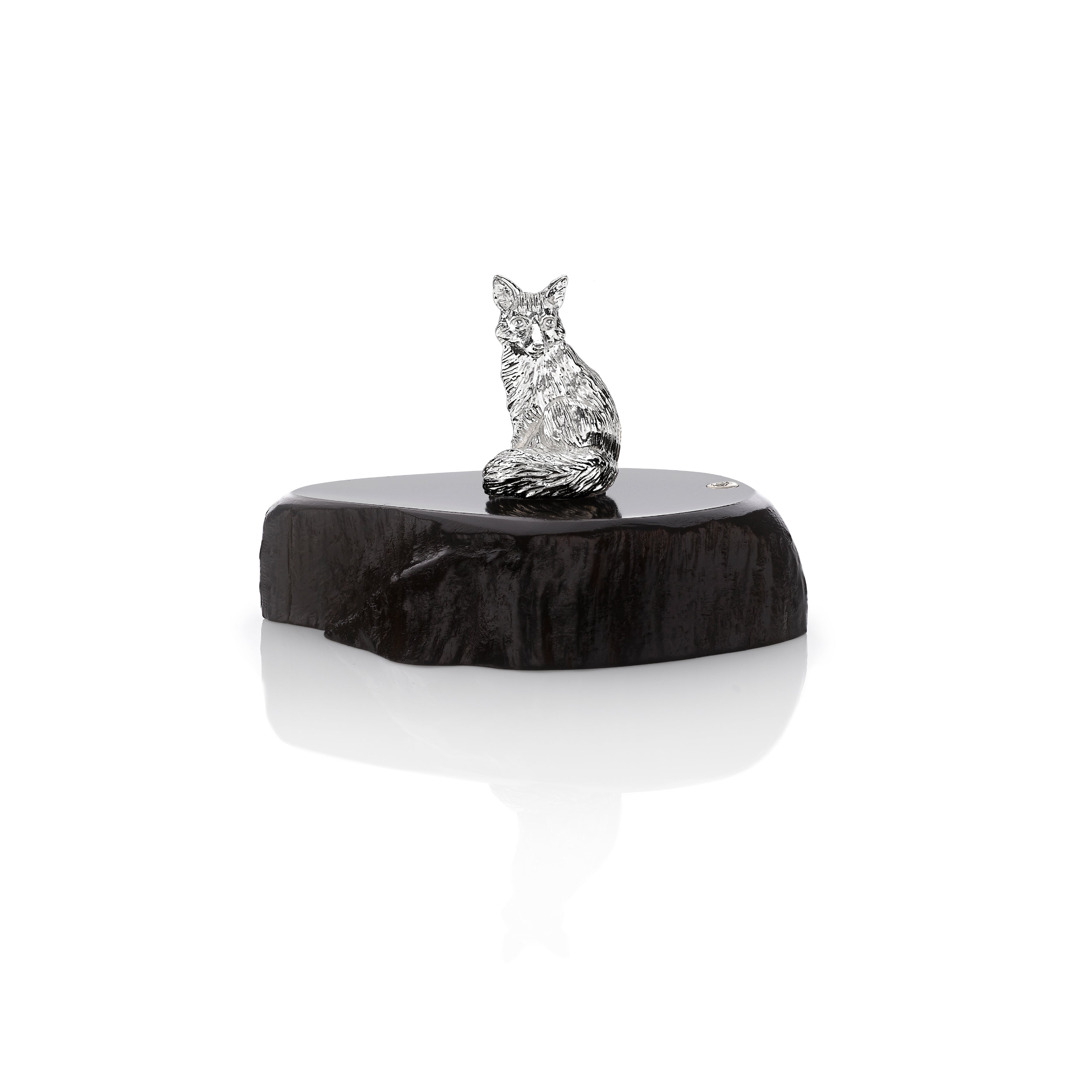 Fox Miniature on Dark Wood Base in Silver | Animals of the North ...