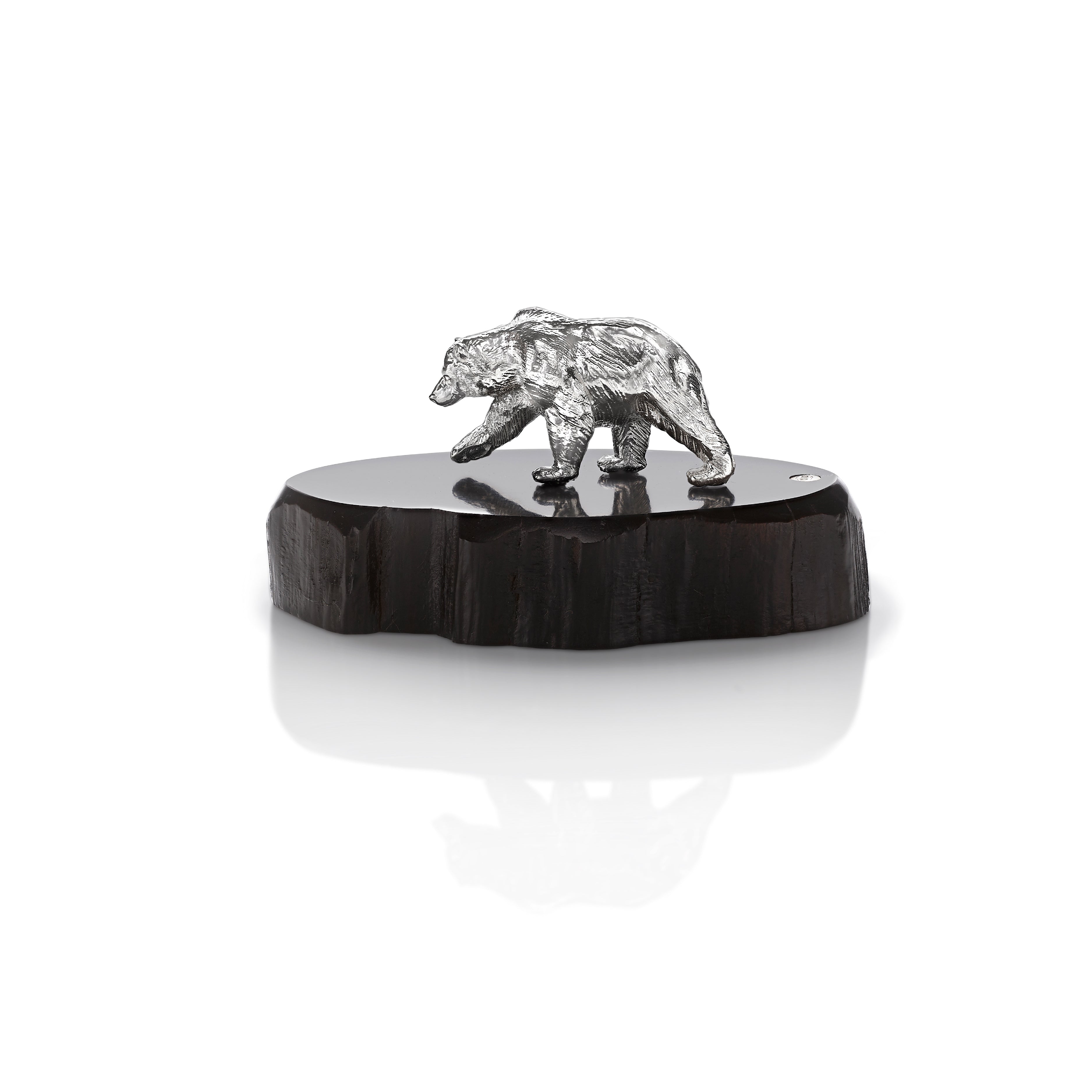 Grizzly Bear Miniature on Dark Wood Base in Silver | Animals of the ...