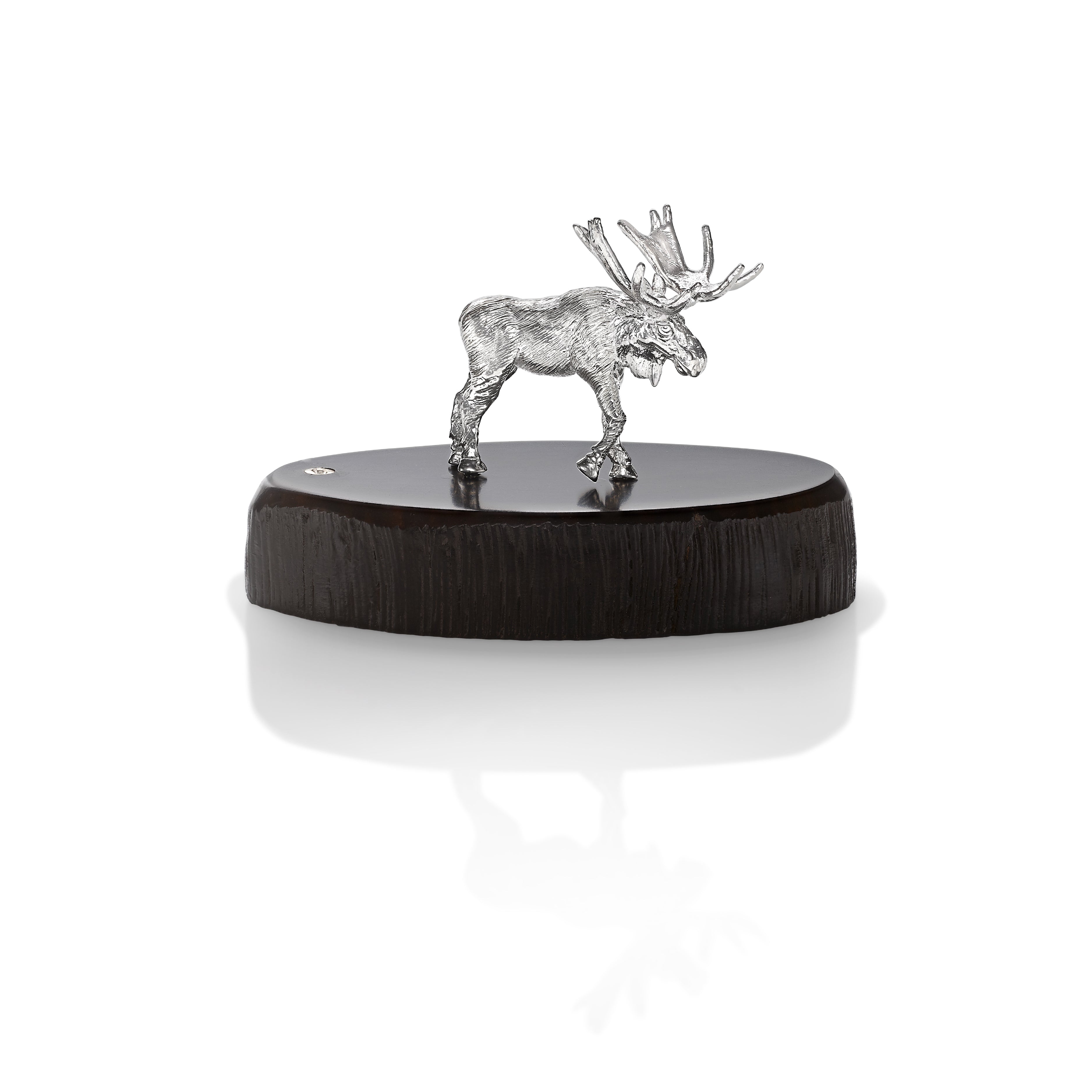 Moose Miniature on Dark Wood Base in Silver | Animals of the North ...