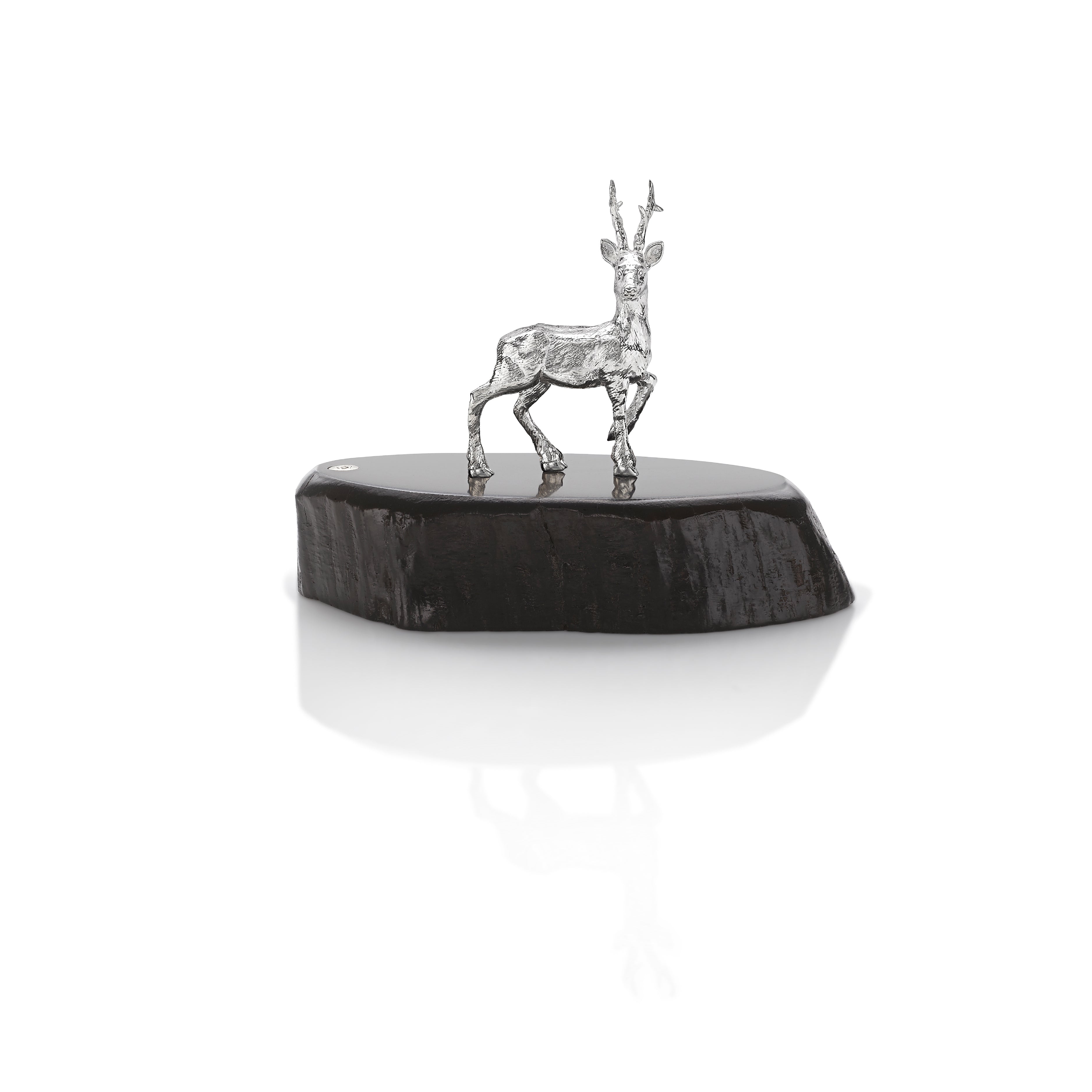 Roe Buck Miniature on Dark Wood Base in Silver | Animals of the North ...