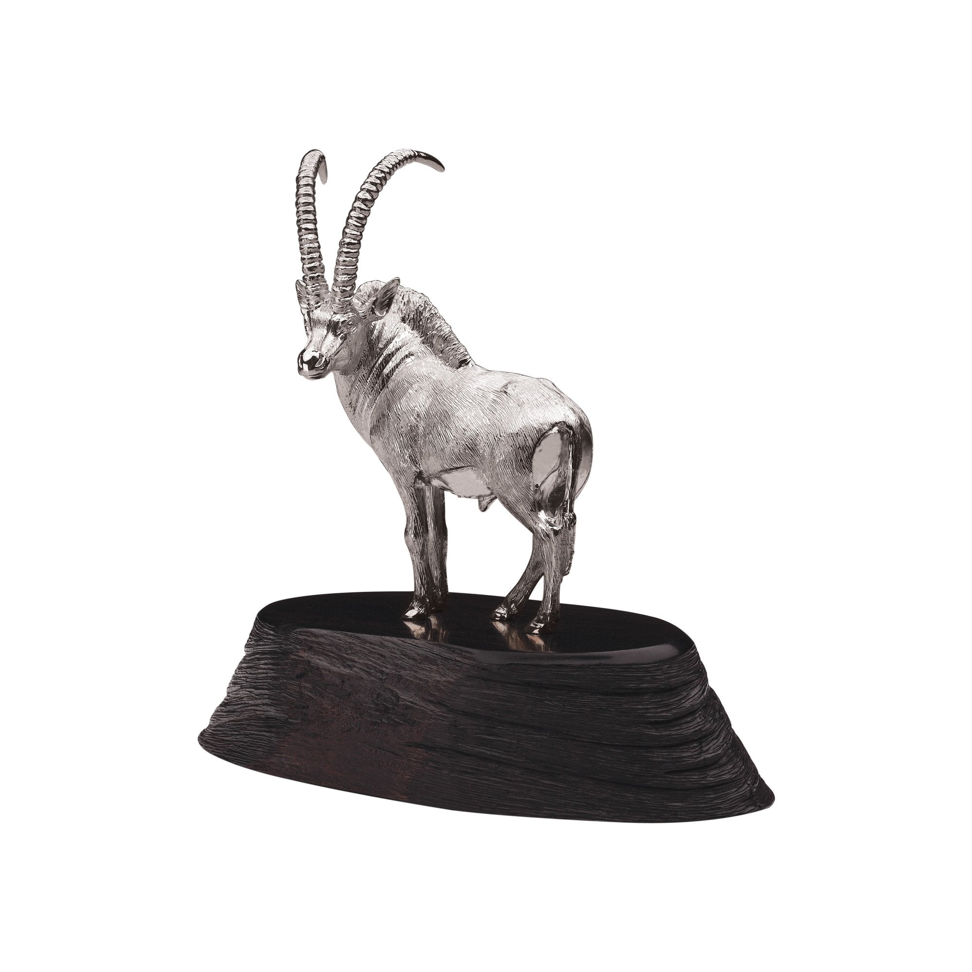 Sable Bull on Dark Wood Base in Silver - Large – Patrick Mavros