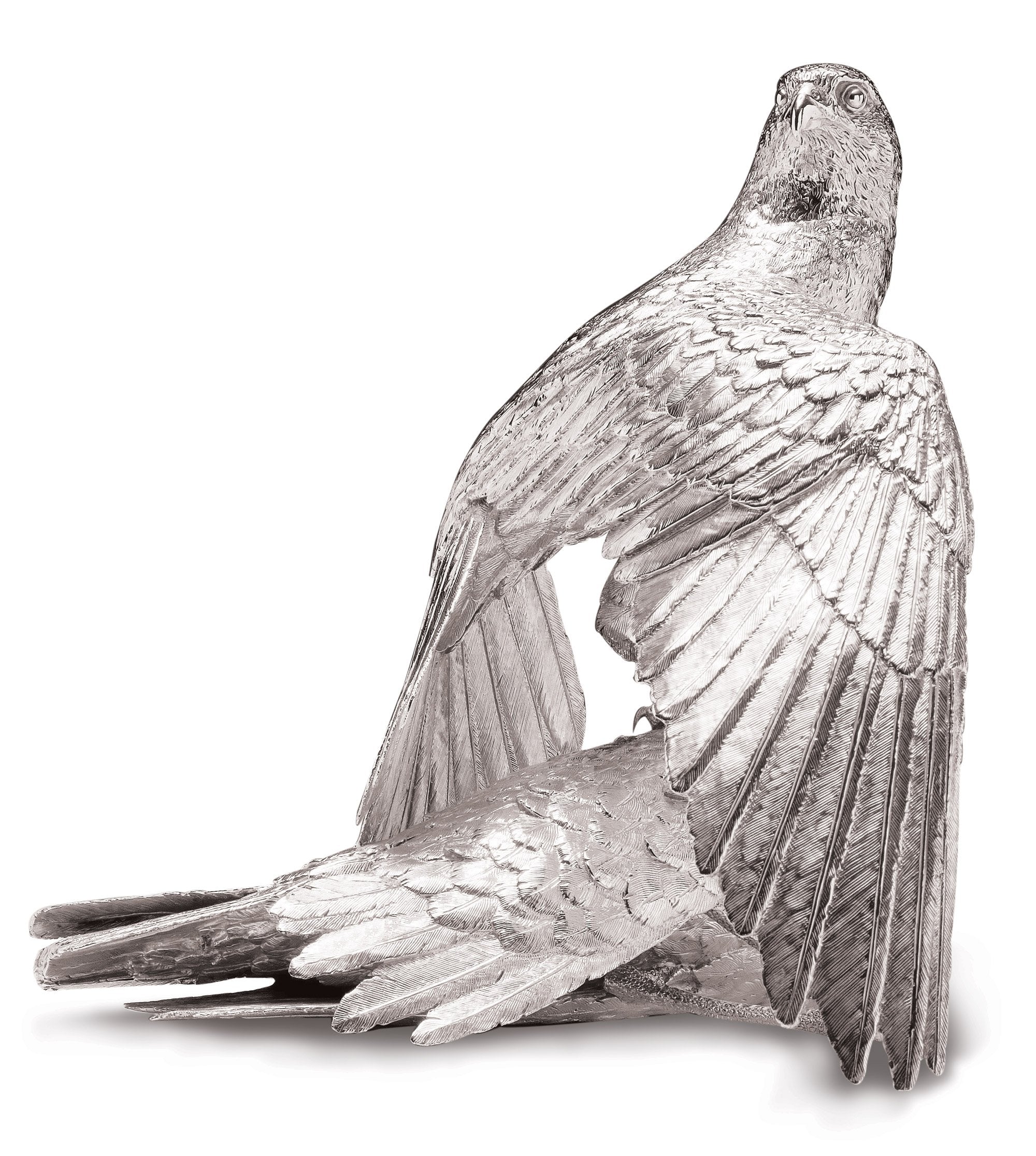 The Saker Falcon Mantling & Houbara Bustard in Silver – Patrick Mavros