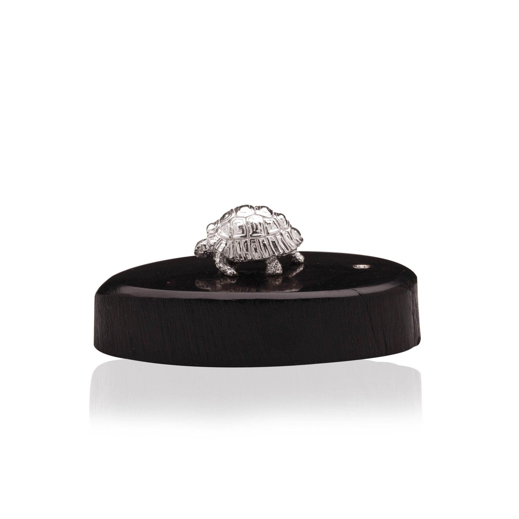 Tortoise Miniature on Dark Wood Base in Silver – Patrick Mavros