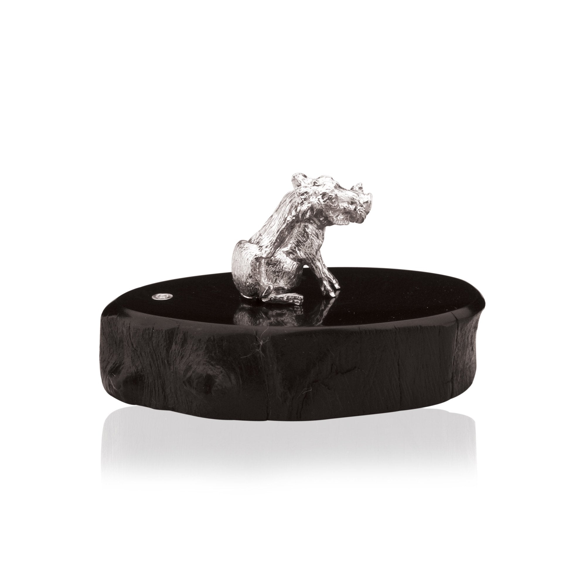 Warthog Scratching Miniature on Dark Wood Base in Silver – Patrick Mavros