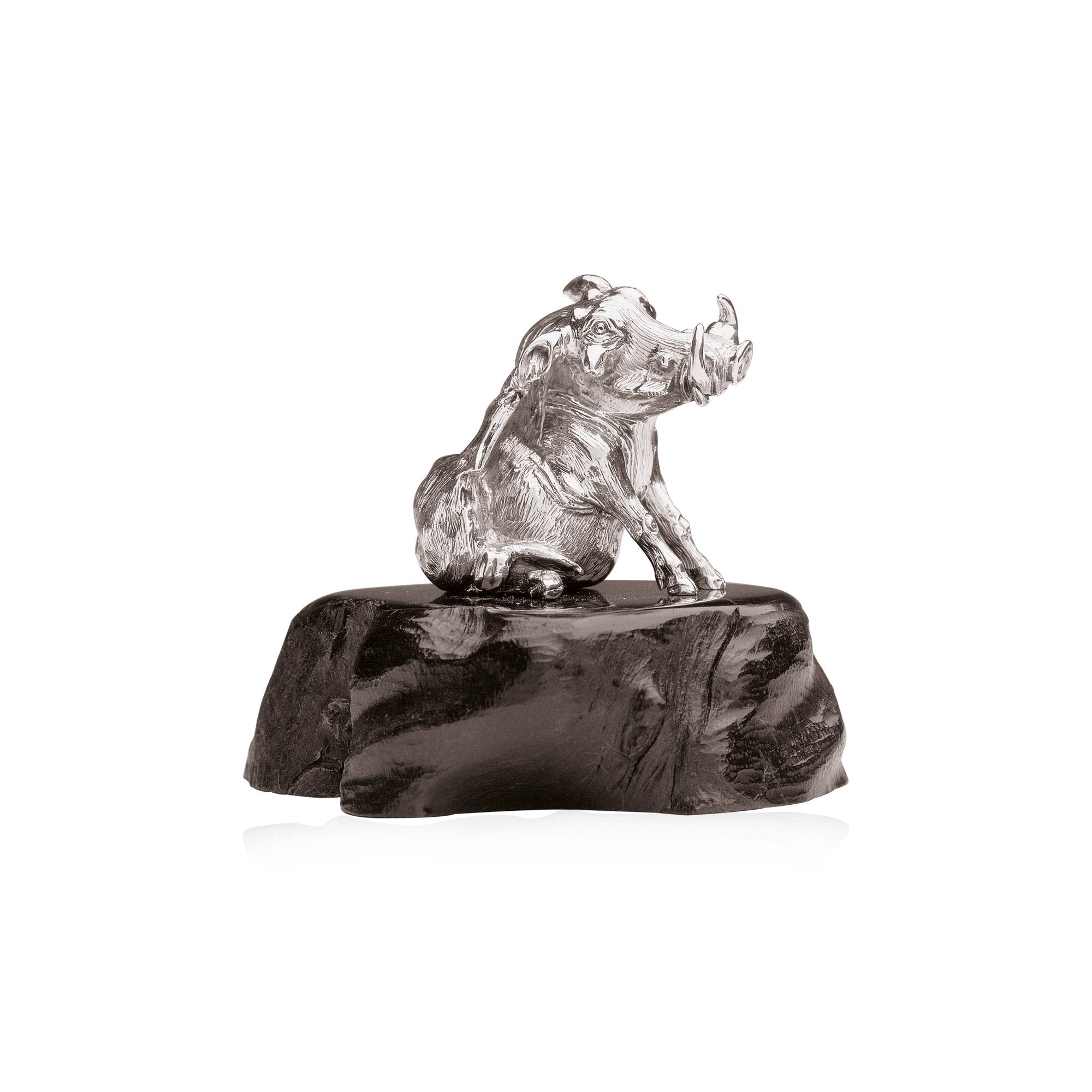Warthog Thinker on Dark Wood Base in Silver - Large – Patrick Mavros