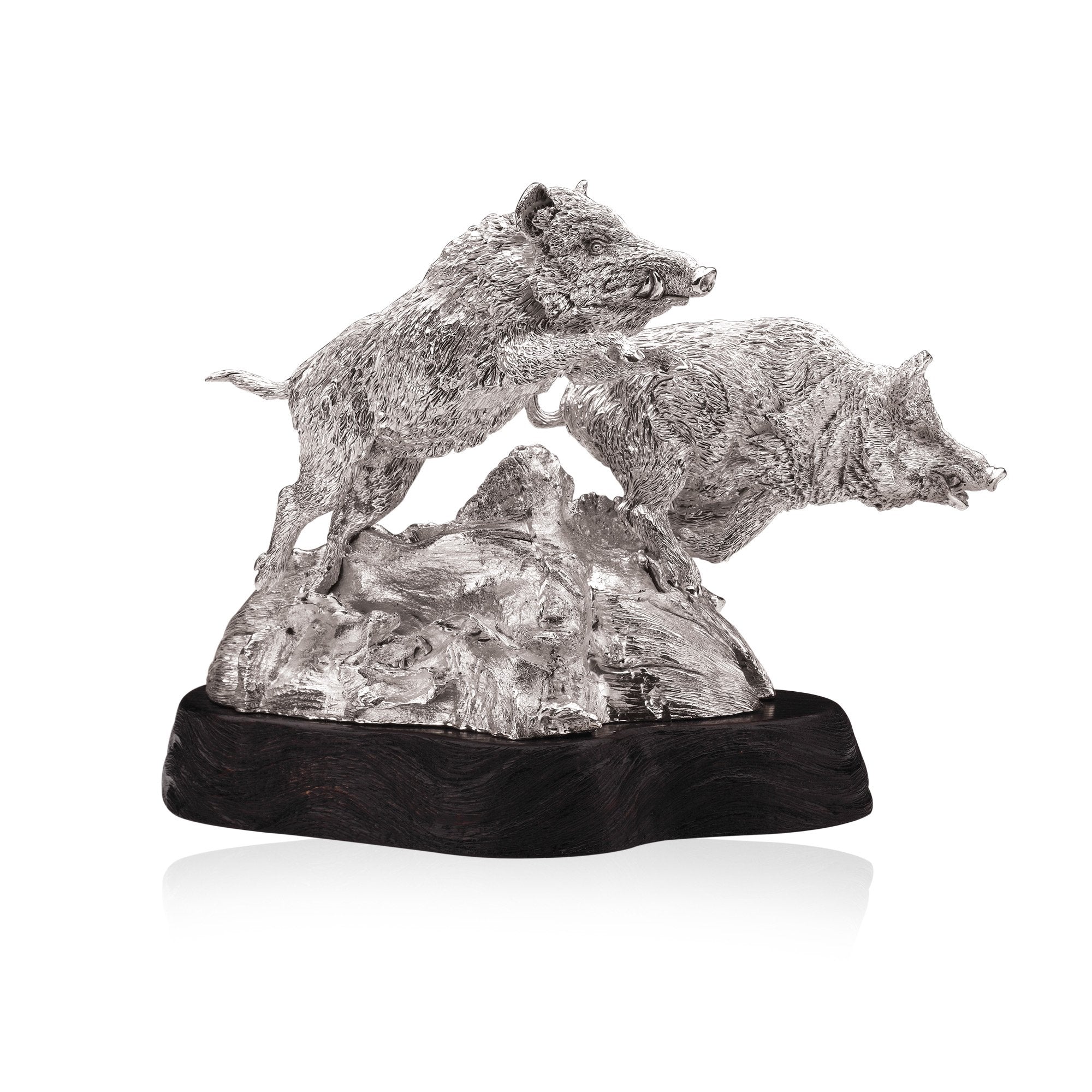Wild Boar - Double on Dark Wood Base in Silver – Patrick Mavros
